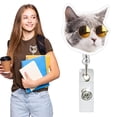 1PC Funny Cat Expression Acrylic Retractable Badge Reel ID Holder with ...