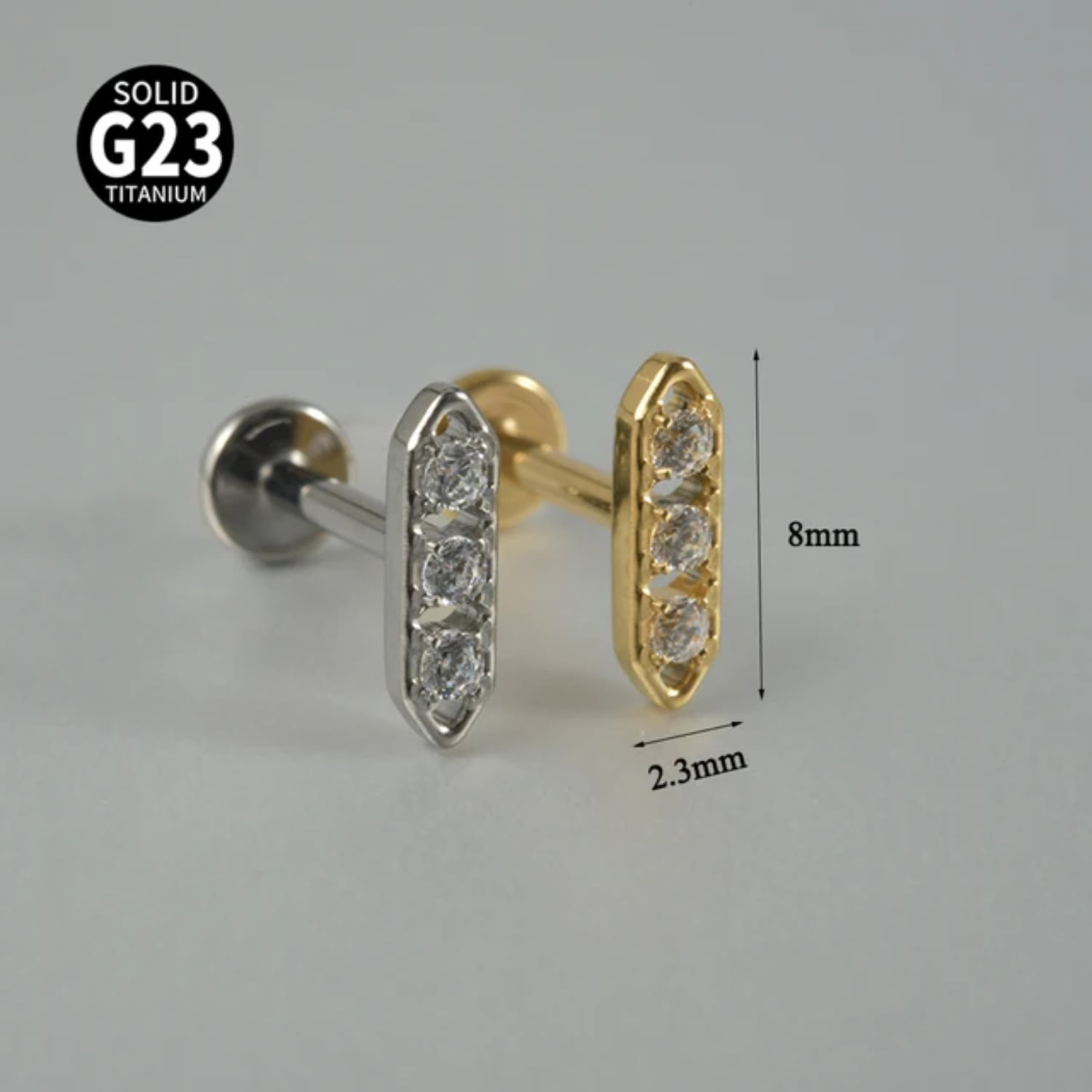 1PC G23 Pure Zircon Flat Back Earring Square Ear Studs Lobe Helix ...