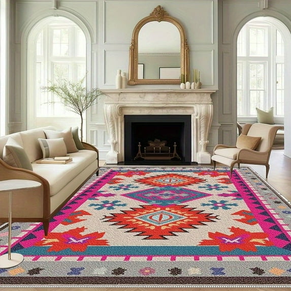 1PC Geometric Pattern Area Rug Local Carpet, Lightweight Washable Easy ...