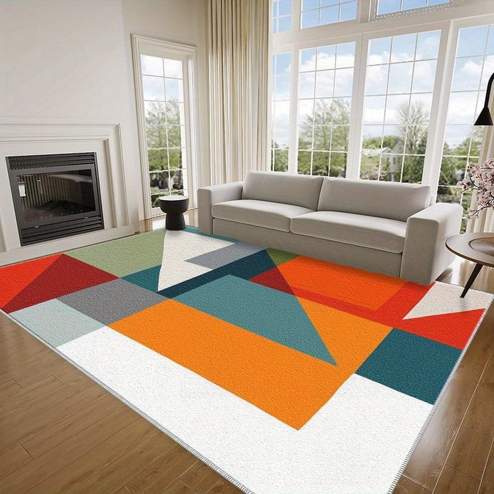 1PC Geometric Pattern Area Rug Partial Carpet, Lightweight Washable ...