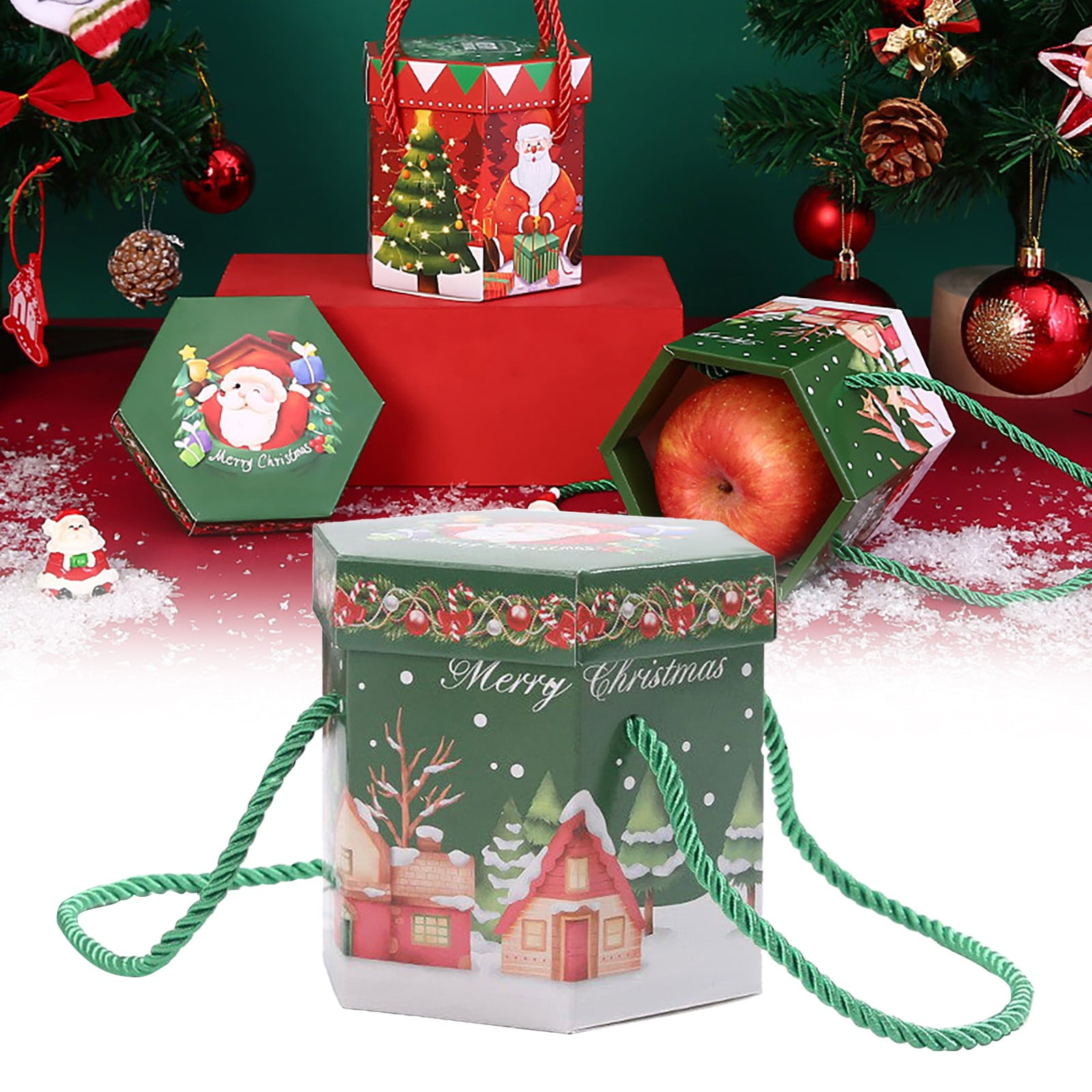 1PC Gift Box Set Christmas Hexagon Christmas Christmas Fruit Box Tote ...