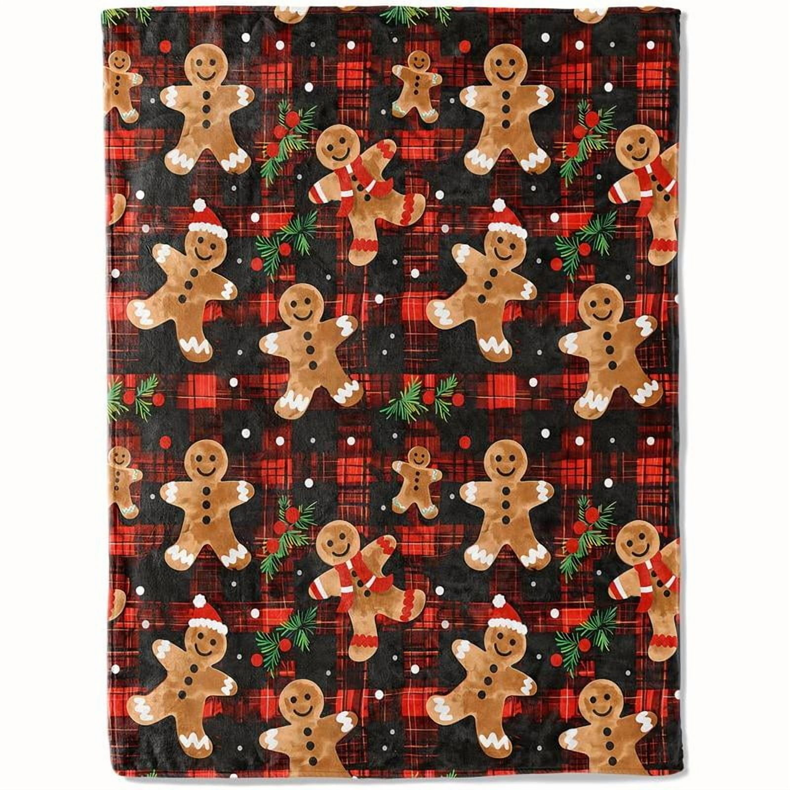 1PC Gingerbread Man Christmas Flannel Throw Blanket - Ultra-Soft Red ...