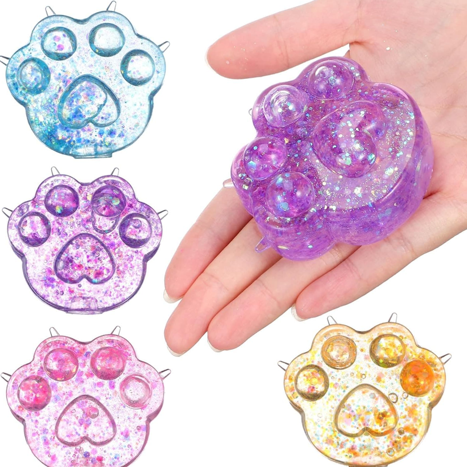 1PC Glitter Cat Paw Squishy Toy, Soft Sparkly Cat Paw Squeeze Toy ...