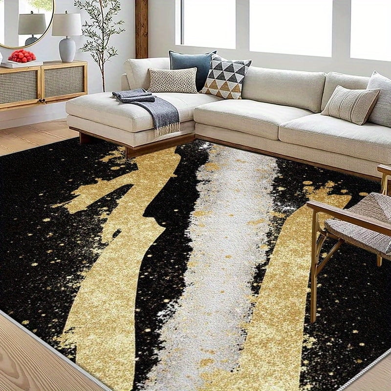 1PC Gold and White Sprinkle Style Area Rug Partial Carpet, Lightweight ...