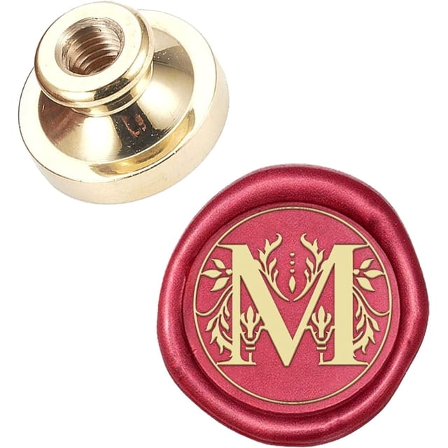 1PC Golden Brass Wax Seal Stamp Retro Stamp Head Letter M Pattern 25mm ...