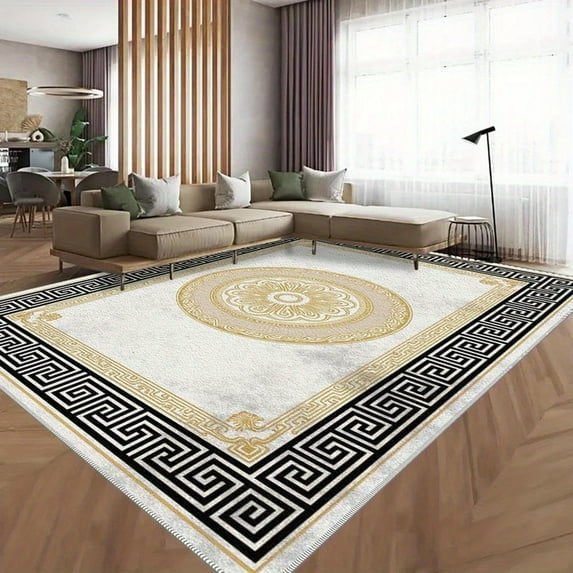 1PC Greek Key & Floral Pattern Area Carpet Local Carpet, Lightweight ...