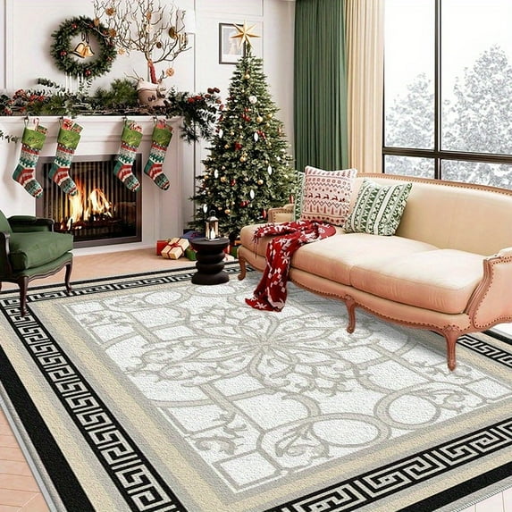 1PC Greek Key Pattern Area Rug Partial Carpet, Lightweight Washable ...