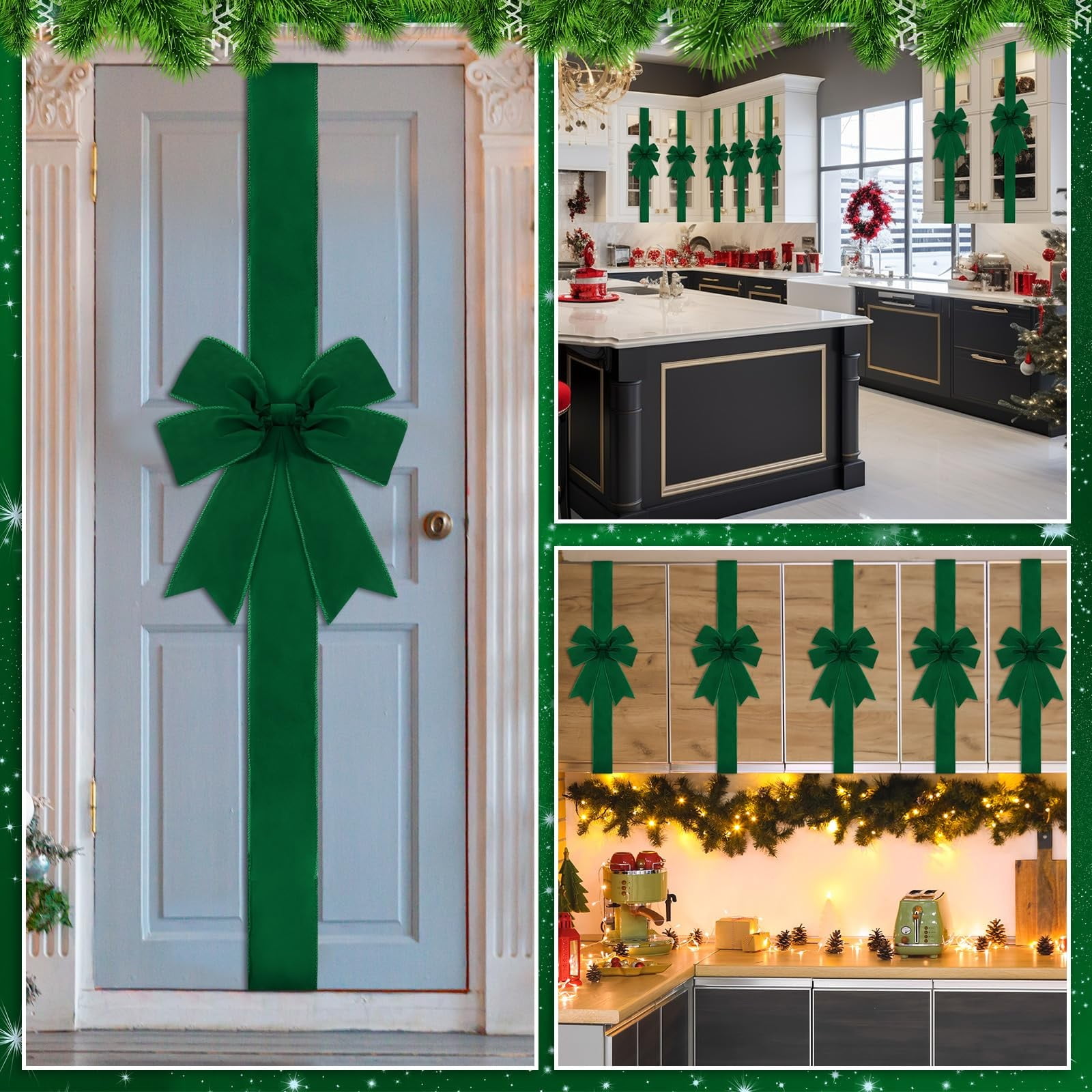 1PC Green Velvet Christmas Cabinet Ribbons Bows for Kitchen 78.7 Inch ...