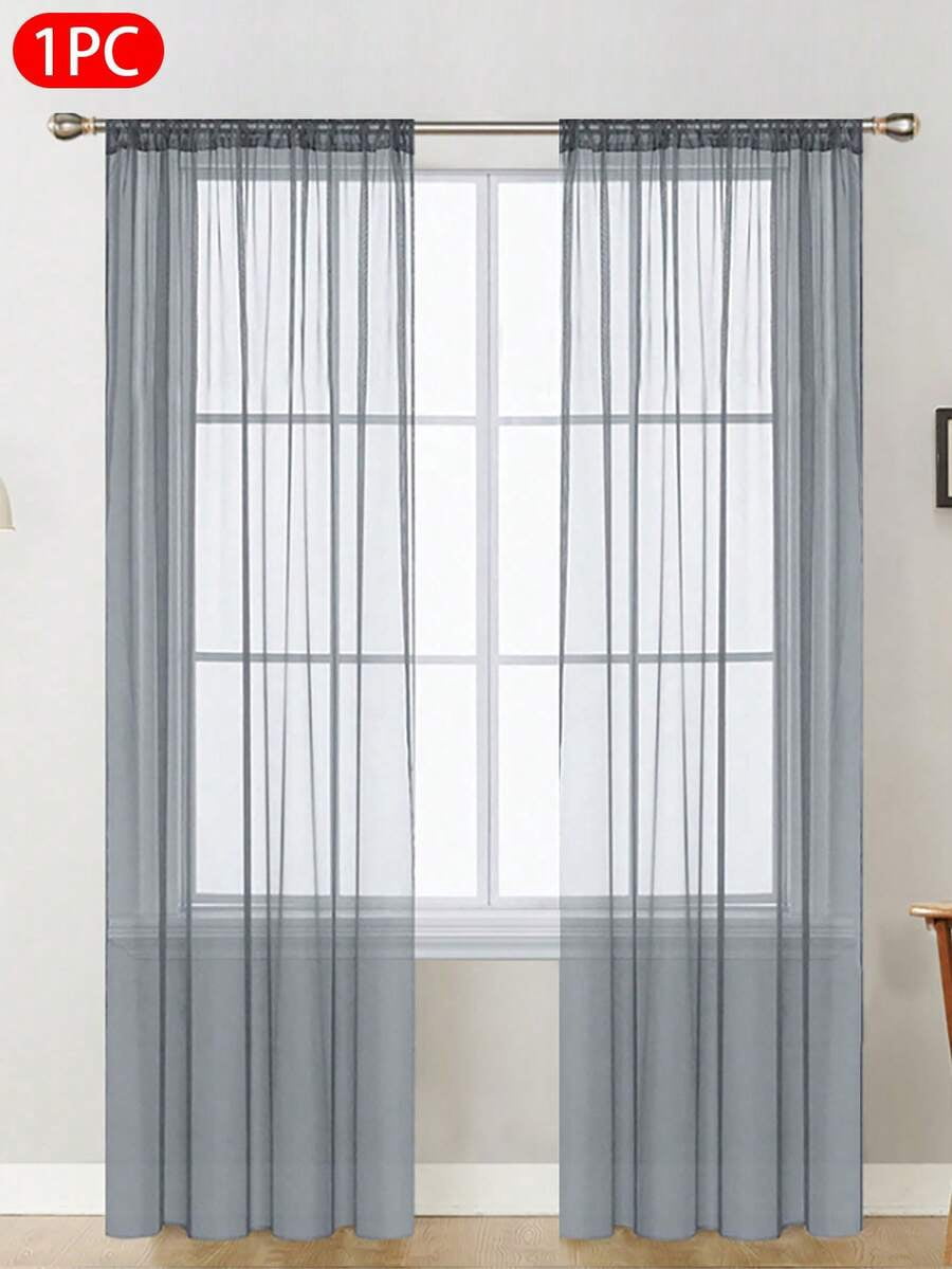 1PC Grey Sheer Curtain Panel, Lightweight Polyester Voile Rod Pocket ...