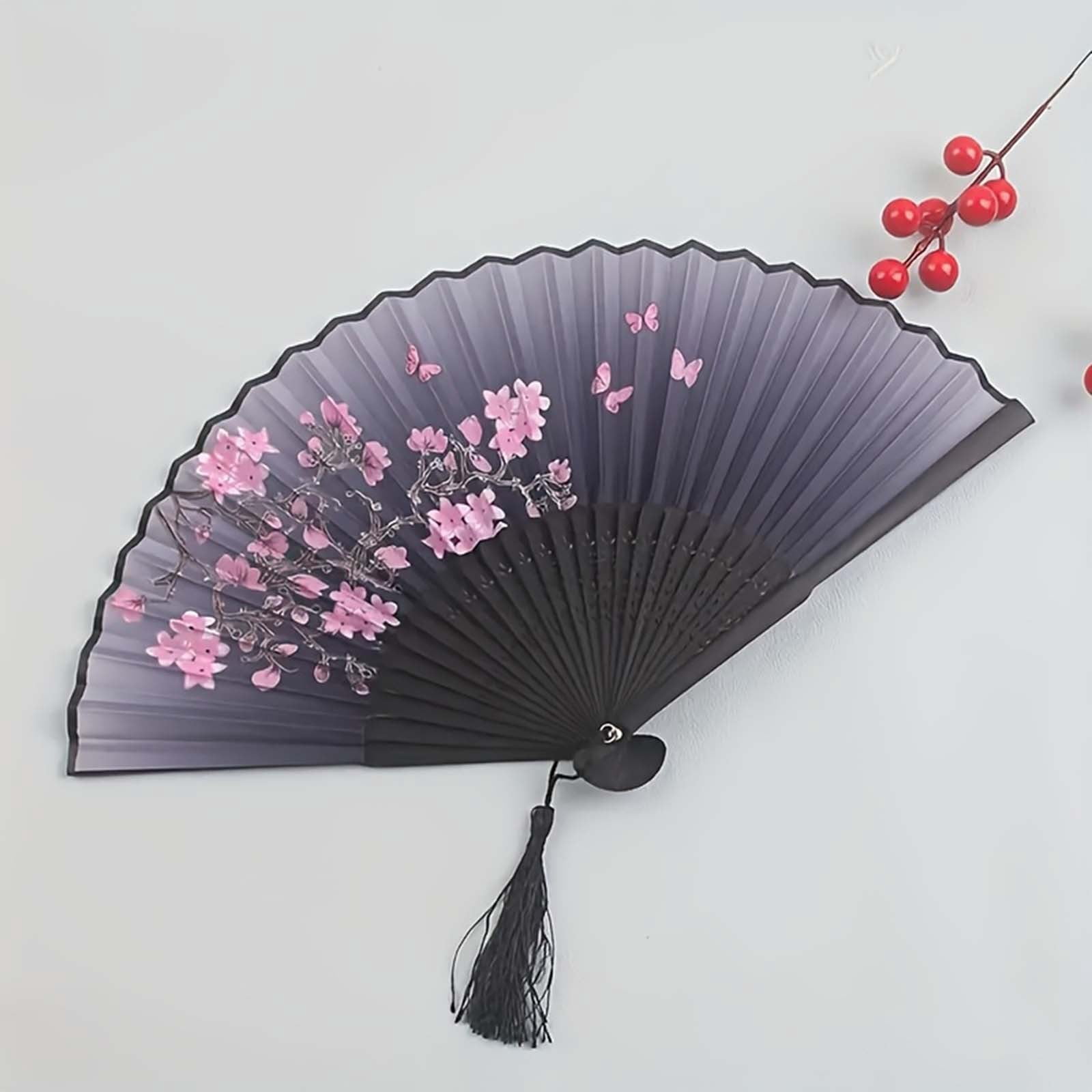 1PC Handheld Floral Folding Fans Hand Held Bamboo Fans with Tassel ...