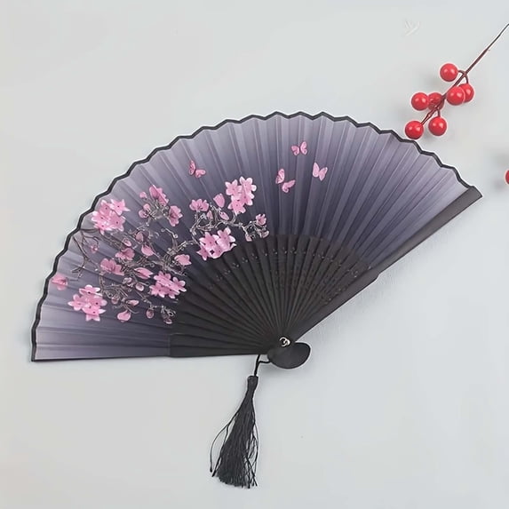 1PC Handheld Floral Folding Fans Hand Held Bamboo Fans with Tassel ...