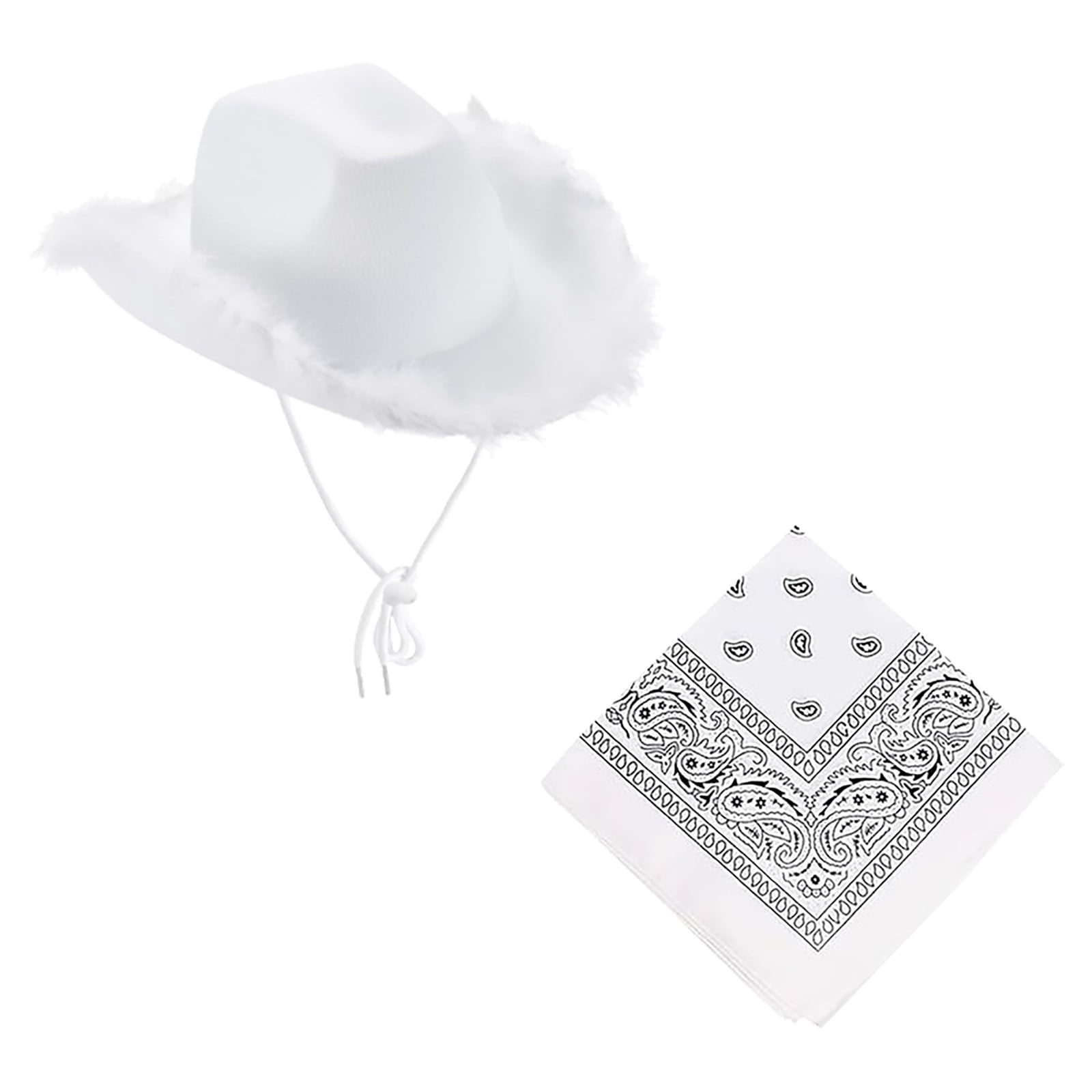 1PC Hat+1PC Scarf White Spandex Mardi Gras Women's Western Cowboy Hat ...