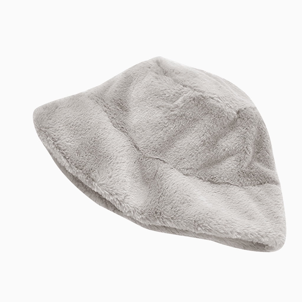 1PC Hat Gray Polyester Ladies Winter Bucket Hat Cute And Warm Caps ...