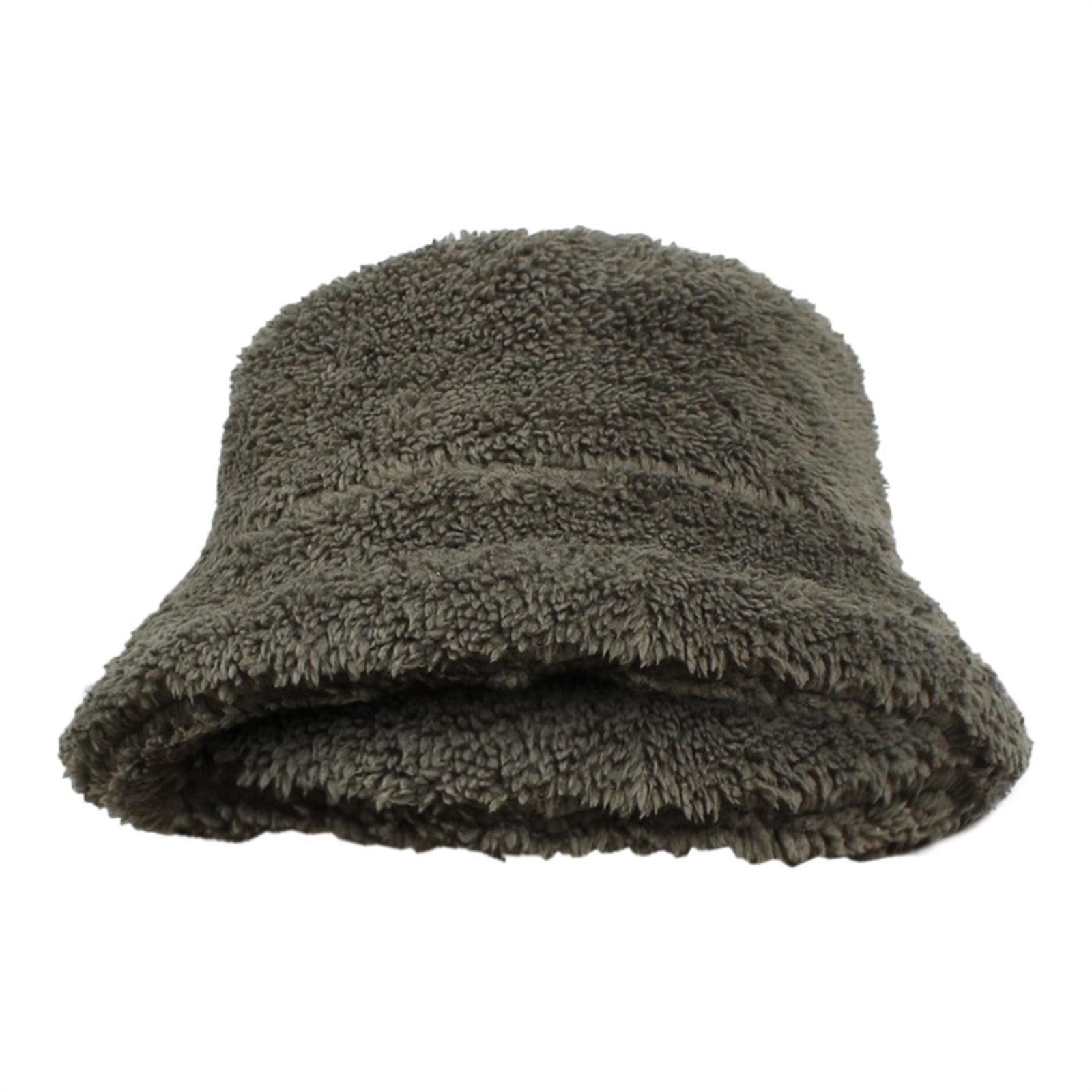 1PC Hat Green Polyester Women Plush Fluffy Bucket Hat Warm Winter Faux ...
