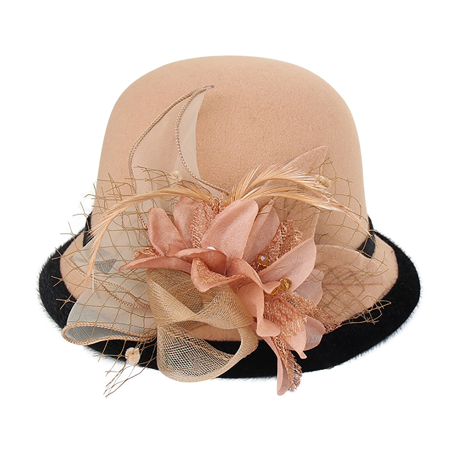 1PC Hat Yellow Women'S Autumn And Winter Flowers Round Top Casual ...