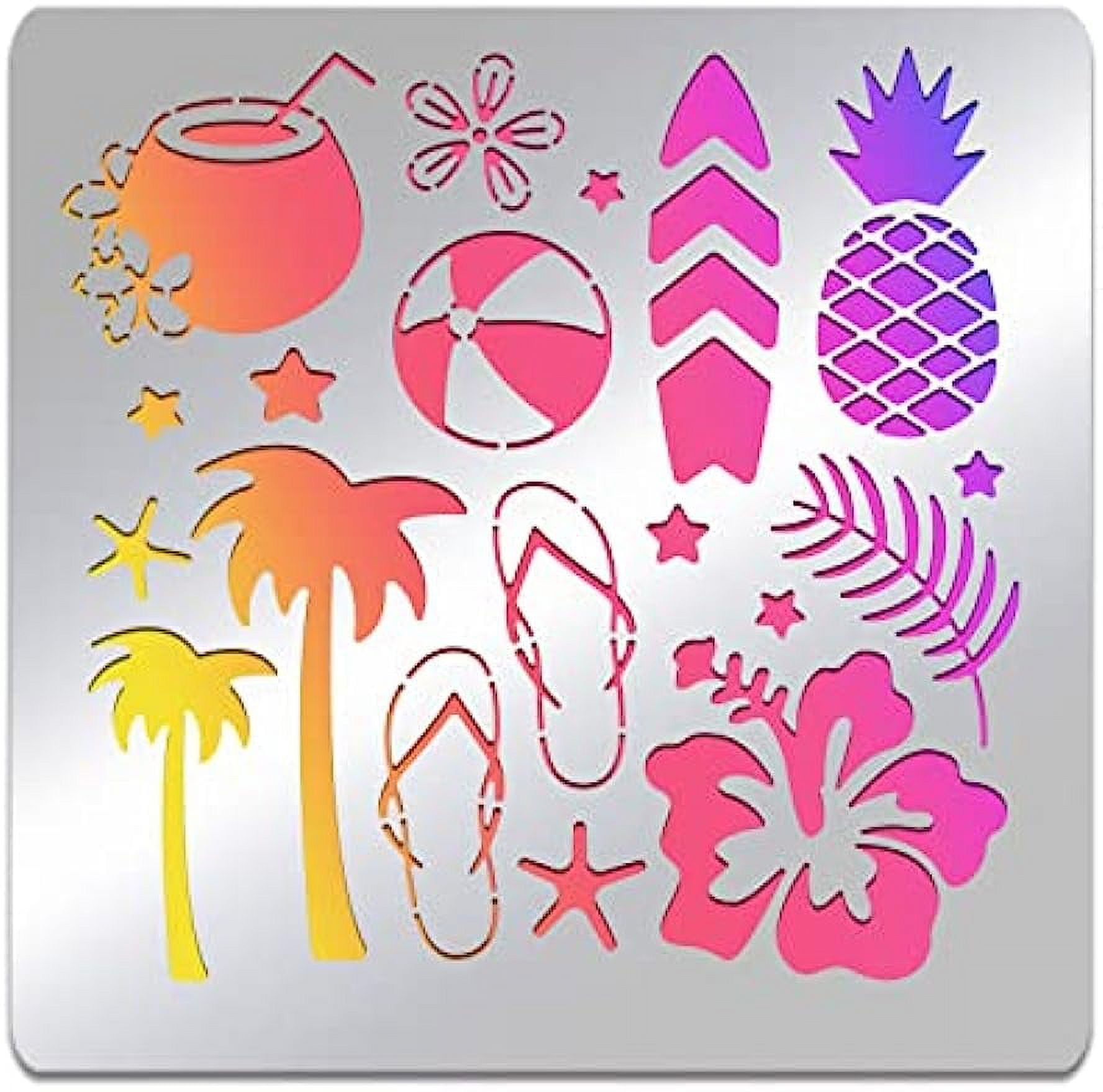 1PC Hawaii Theme Stainless Steel Stencil Template Summer Coconut Beach ...