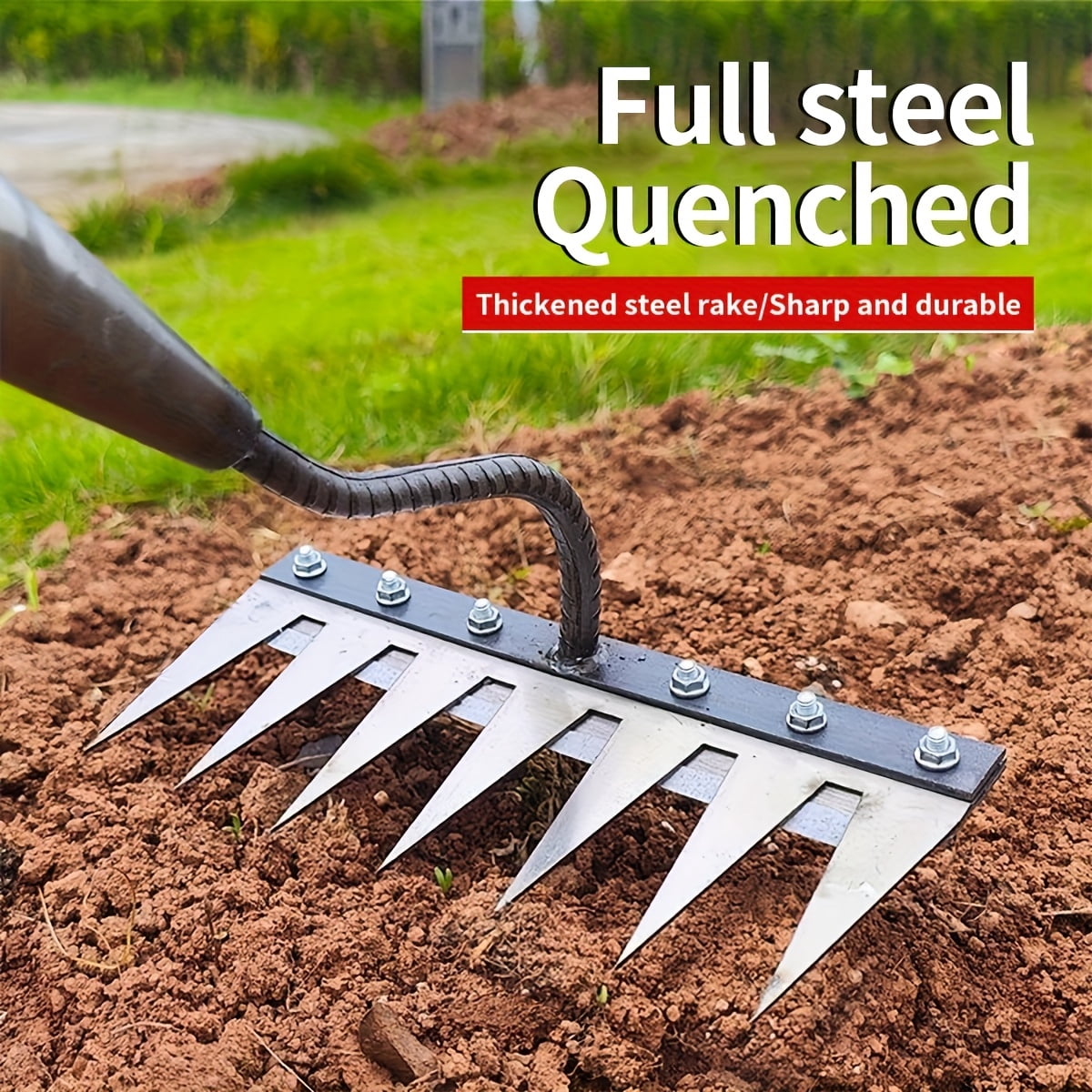1PC Heavy Duty 7-Tooth Gardening Rake - Multifunctional Weeding Rake ...