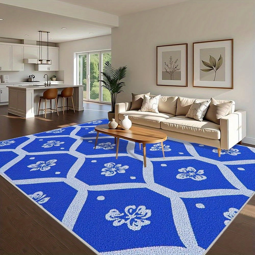 1PC Hexagonal Pattern Blue and White Area Carpet Local Carpet ...
