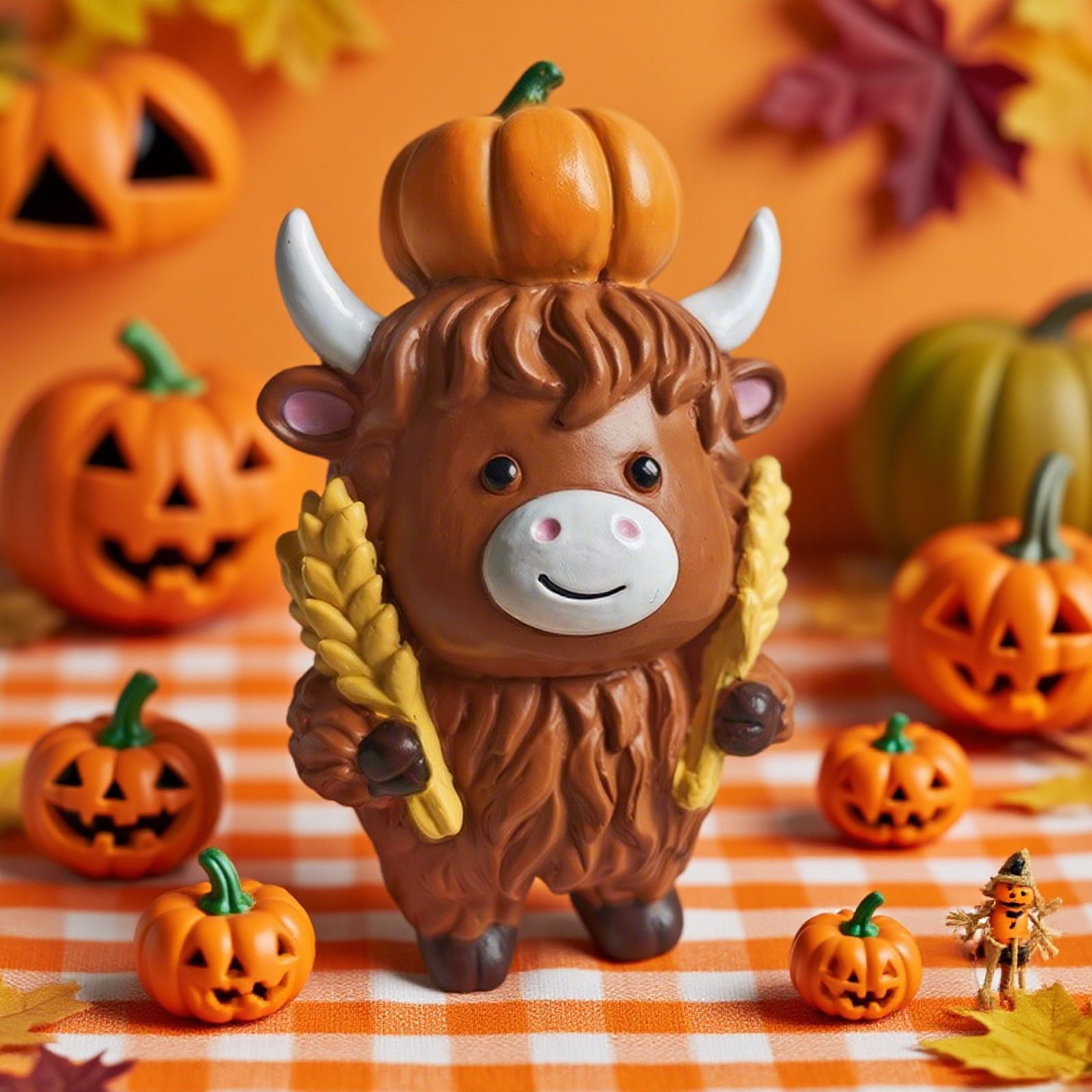 1PC Highland Cow Figurines Autumn Pumpkin Turkey Highland Cow Gnomes ...
