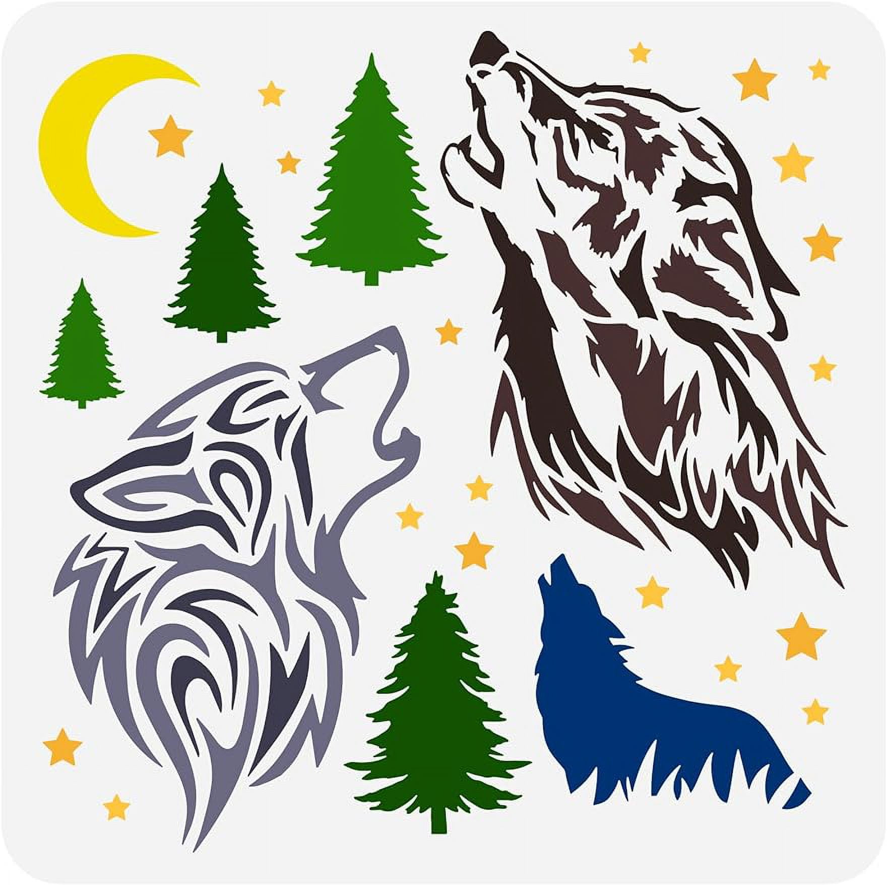 1PC Howling Wolf Stencil for Painting 11.8x11.8inch Night Evening ...