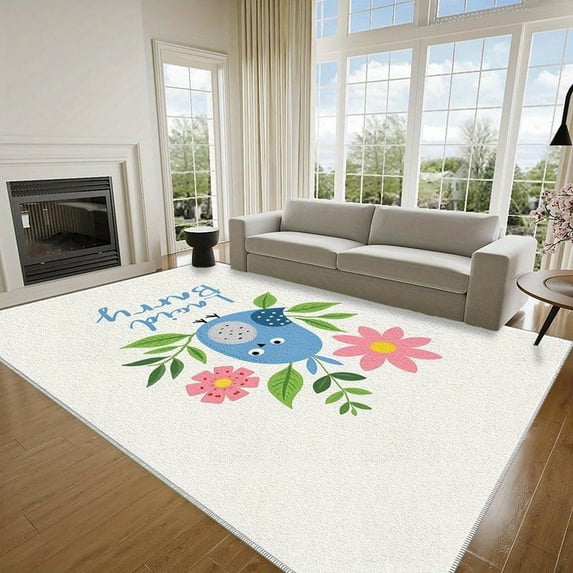 1PC Laced Cartoon Bird and Flower Area Rug Local Carpet, Lightweight ...
