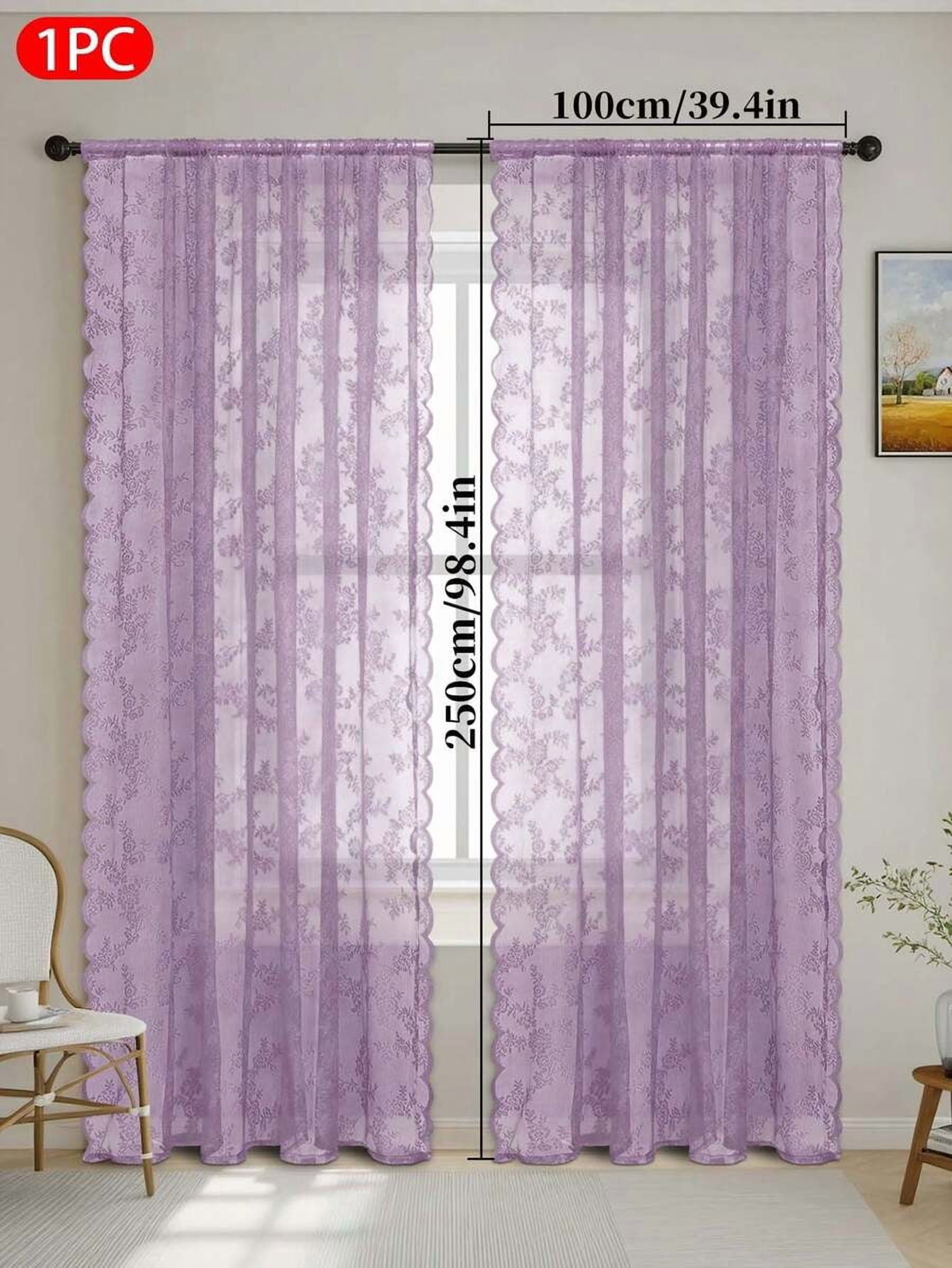1PC Lavender Floral Lace Sheer Curtain 39W x 98L (100x250cm) - Scallop ...