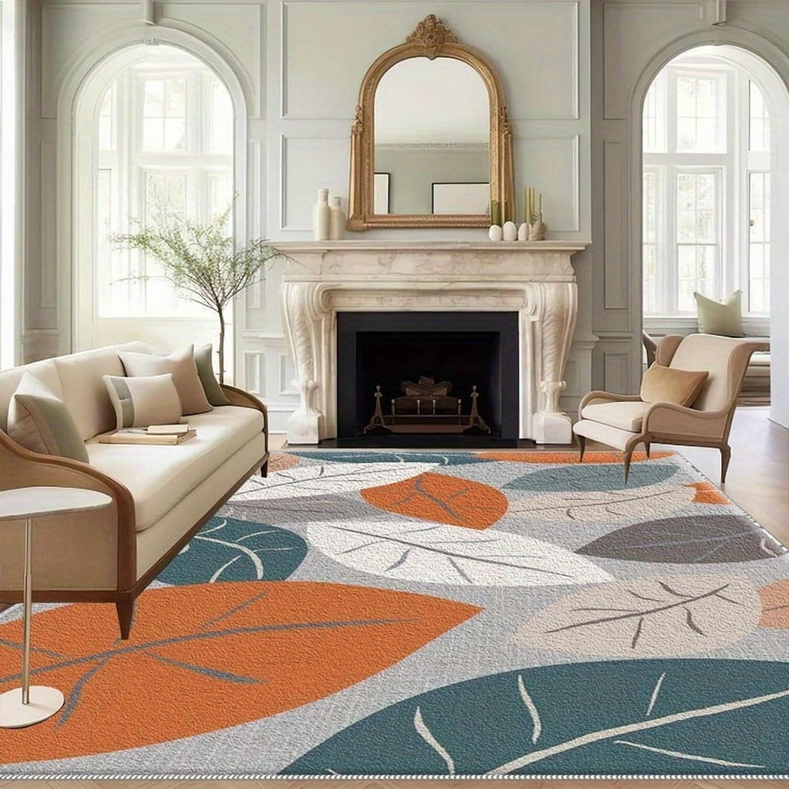 1PC Leaf Pattern Area Rug Local Carpet, Lightweight Washable Easy-to ...