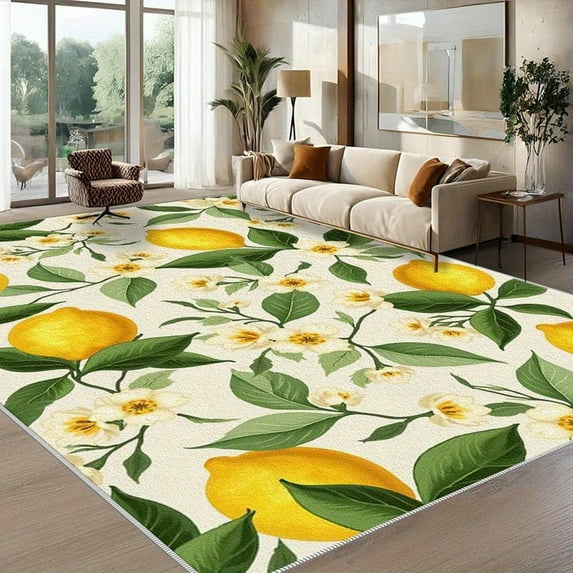 1PC Lemon and Flower Pattern Area Carpet Local Carpet, Lightweight ...