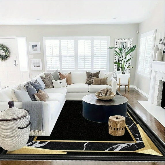 1PC Marble & Gold Area Rug Local Carpet, Lightweight Washable Easy-to ...