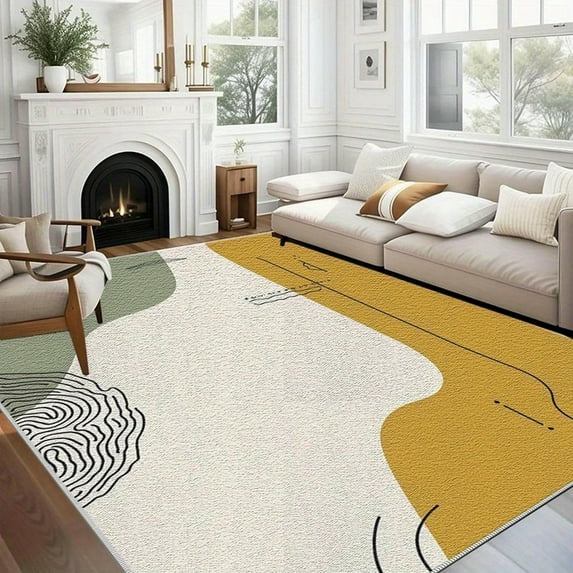 1PC Marbled and Gold Accent Area Rug Partial Carpet, Lightweight ...