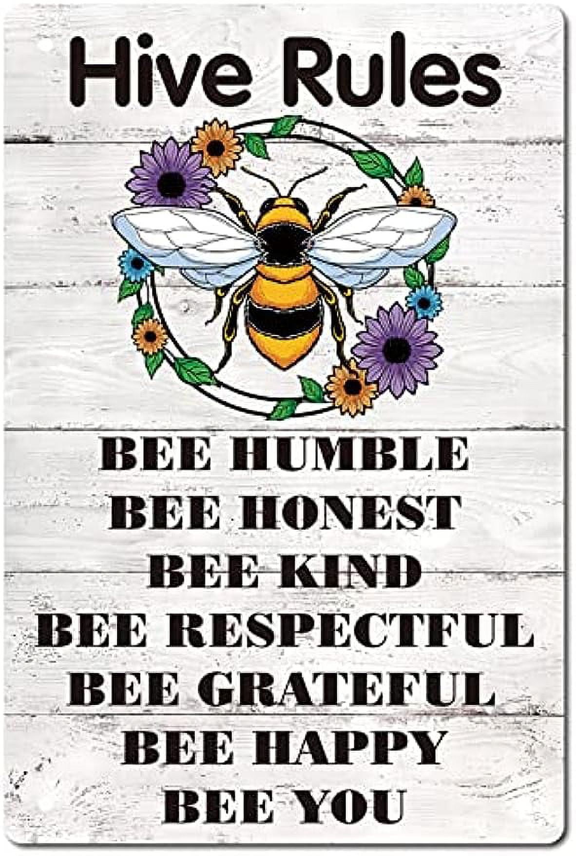 1PC Metal Tin Sign Hive Rules Bee Respectful Retro Funny Wall Decor Art ...
