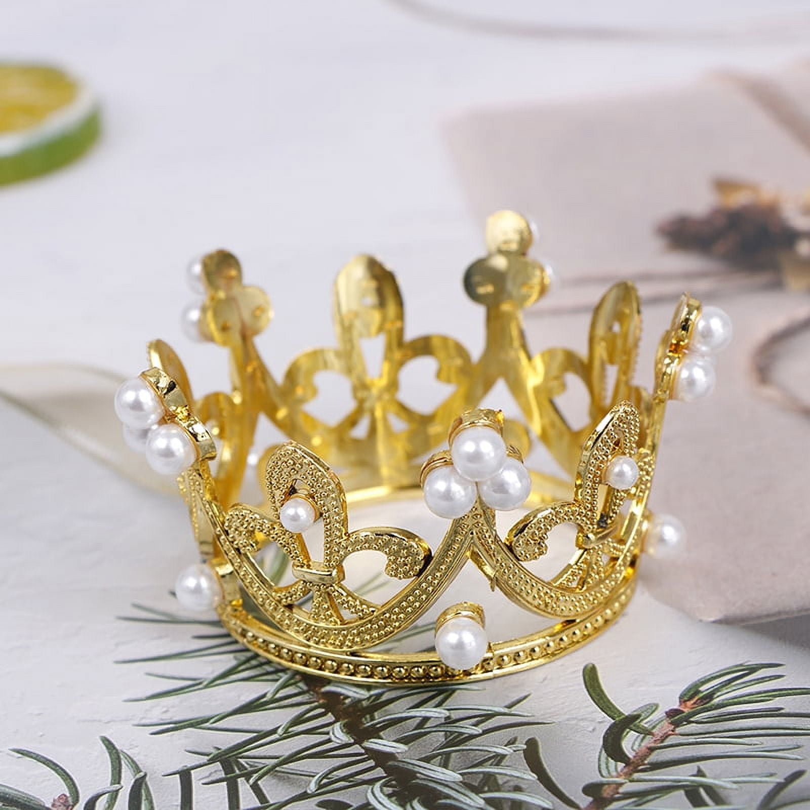 1PC Mini Crown Cake Topper Crystal Pearl Tiara Children Hair Ornaments ...
