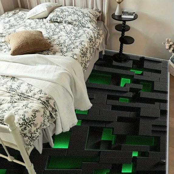 1PC Modern Green Neon Cubic Area Rug Partial Carpet, Lightweight ...