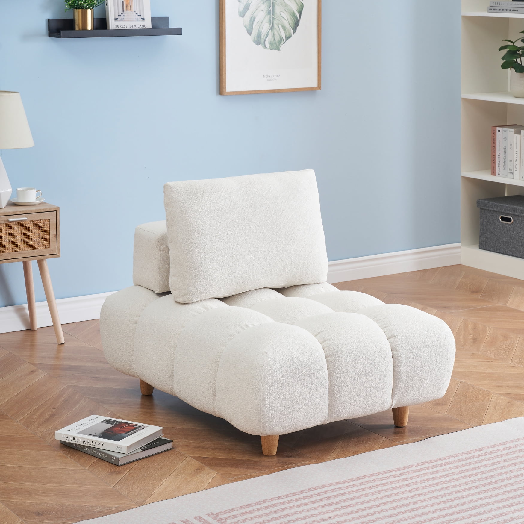 1PC Modern Sofa Couch, Teddy Fabric Sofa with Spacious Seat, Removable ...