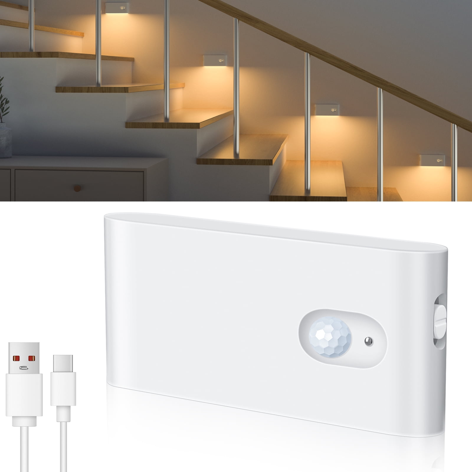 1PC Motion-Activated Rechargeable Night Lights for Stairs & Hallways ...