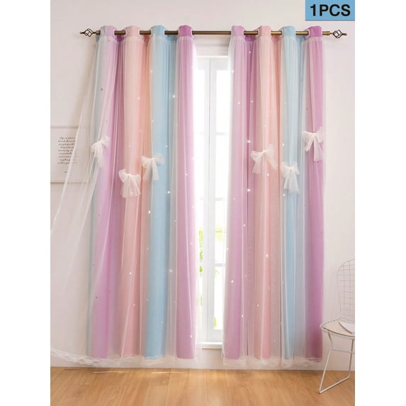 1PC Multicolor Pastel Rainbow Sheer Dual-Layer Window Curtain Panel ...