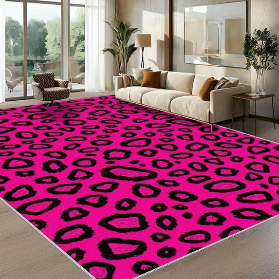 1PC Neon Pink Leopard Print Area Rug Local Rug, Lightweight Washable ...