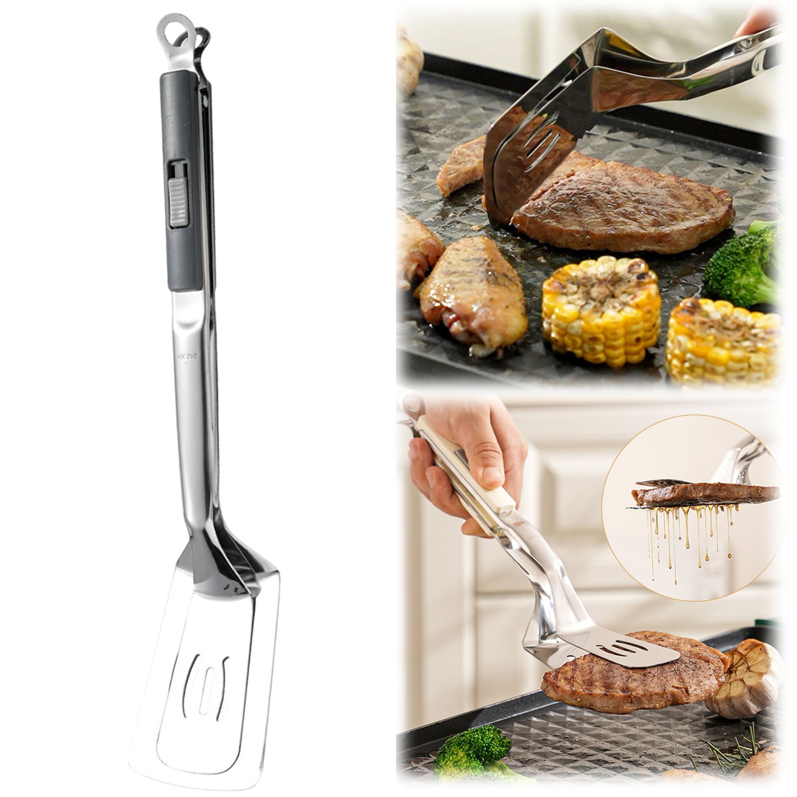 1PC New Stainless Steel Grill Clamp, Anti-Scald Extended Handle Spatula ...
