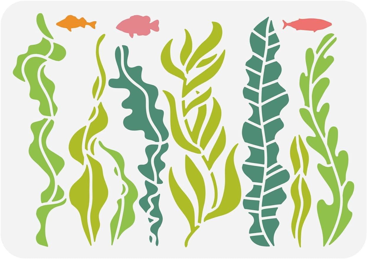 1PC Ocean Theme Stencil 11.7x8.3inch Seaweed Sea Fish Plastic Drawing ...