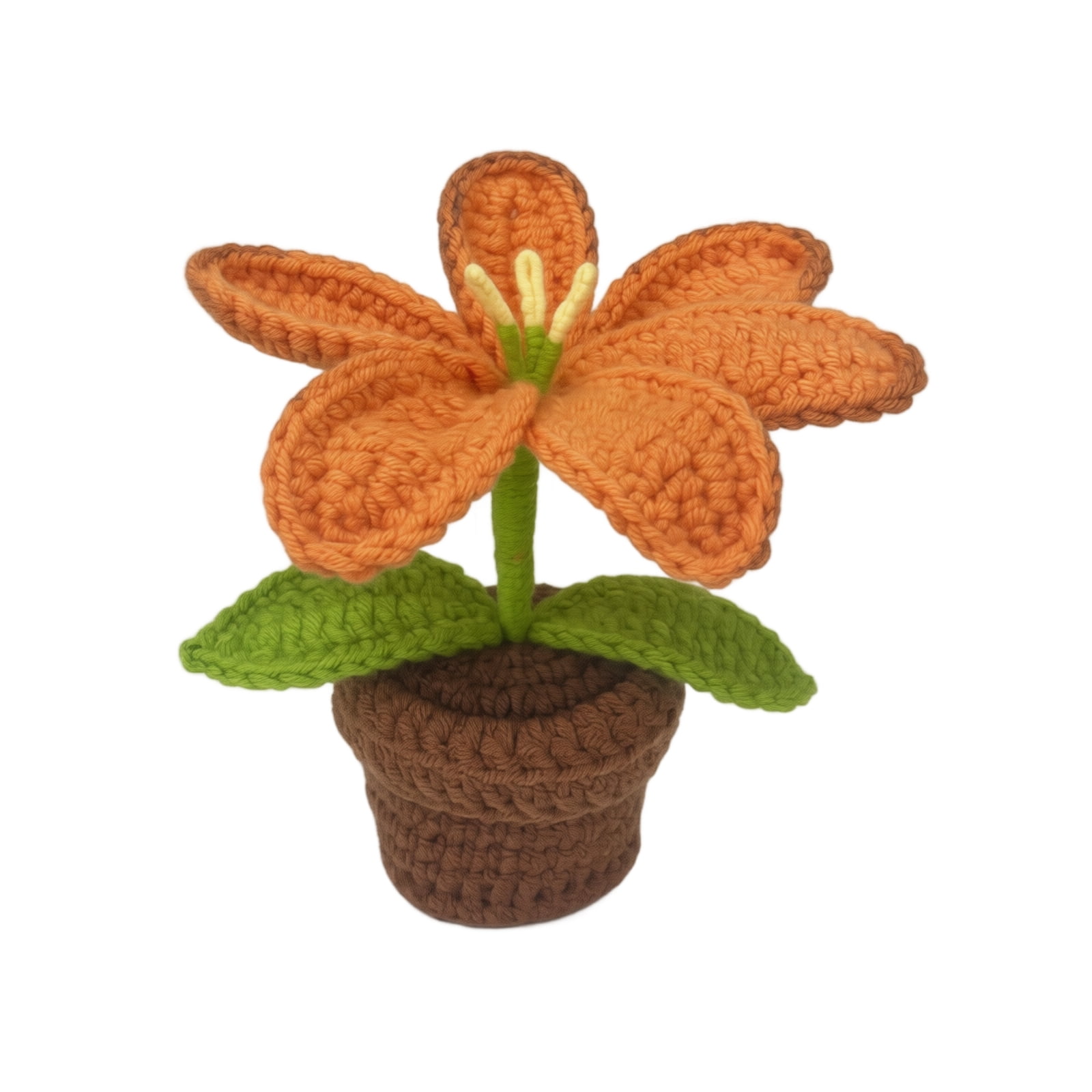 1PC Orange Minibee Hand Crocheted Artificial Lily Potted Fake Plant ...