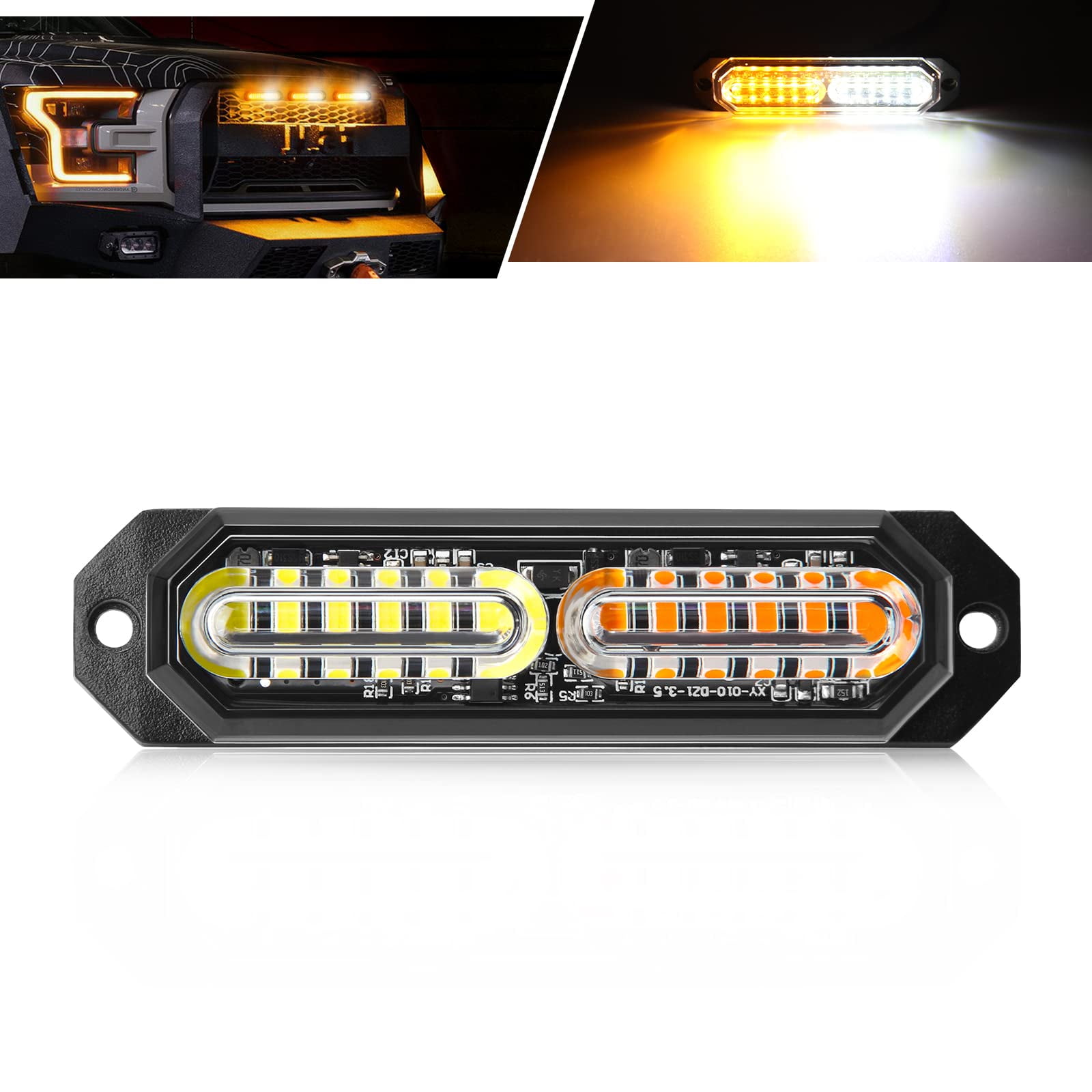 1PC Pack, White Amber KEF16 Led Grille Lights for Trucks, 12 Led, Emergency Surface Mount Grill ...