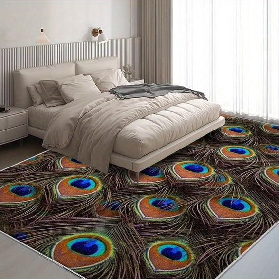 1PC Peacock Feather Pattern Area Rug Partial Carpet, Lightweight ...