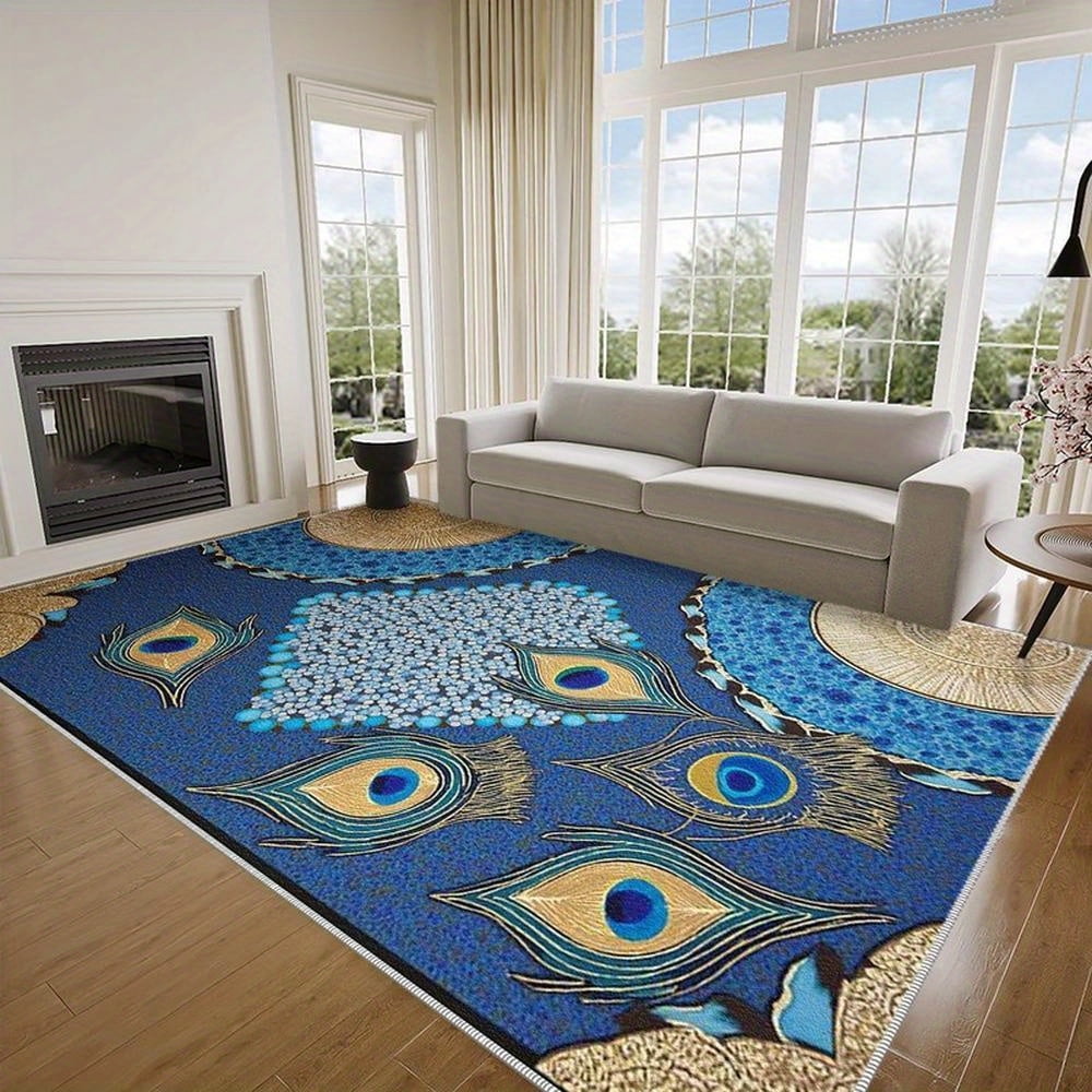 1PC Peacock Feathers & Blue Decorative Pattern Area Rug Local Carpet ...