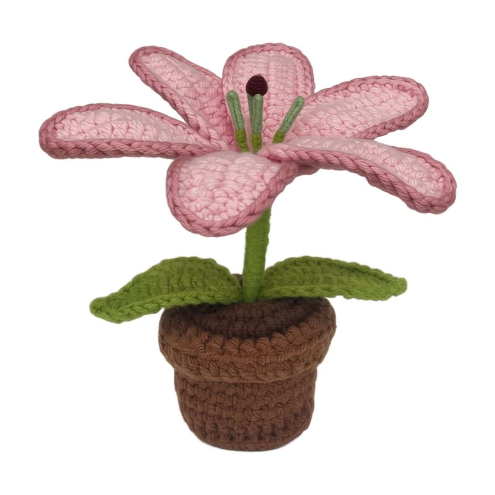 1PC Pink Minibee Hand Crocheted Artificial Lily Potted Fake Plant ...
