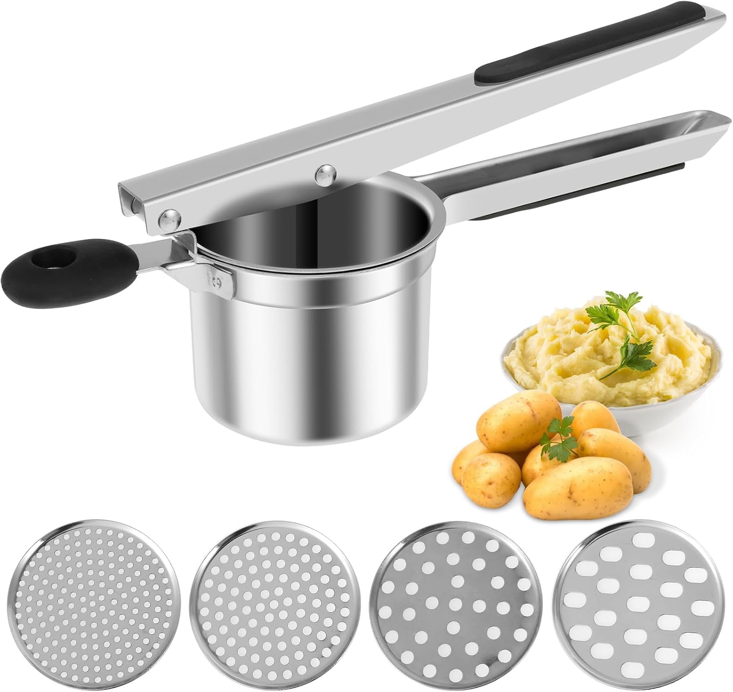 1PC Potato Ricer Stainless Steel Potato Masher with 4 Removable Discs ...