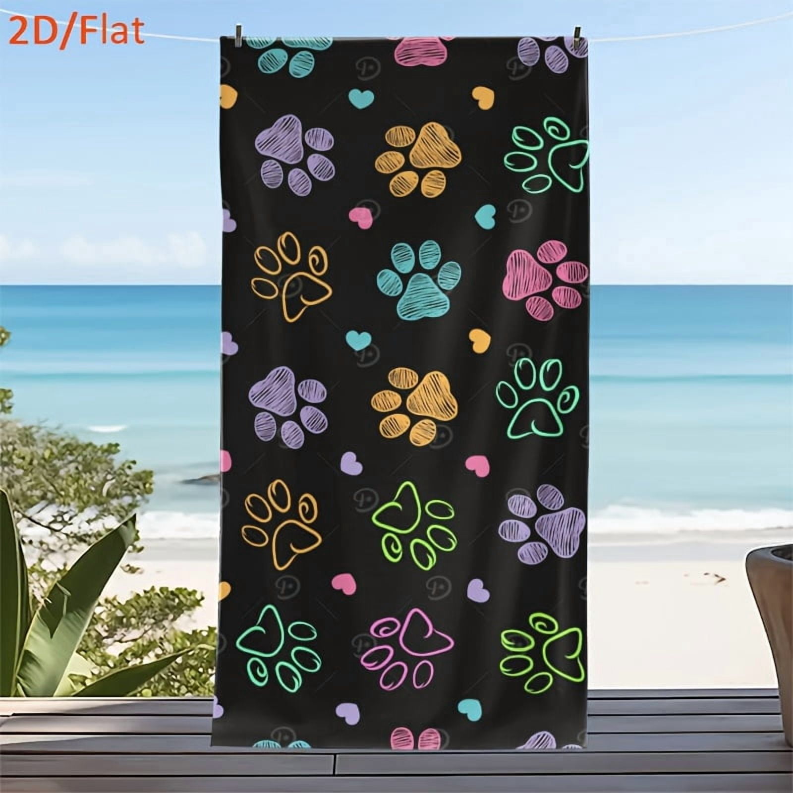 1PC "Rainbow Footprints and Love Beach Towel - Stylish and Cute Pet ...