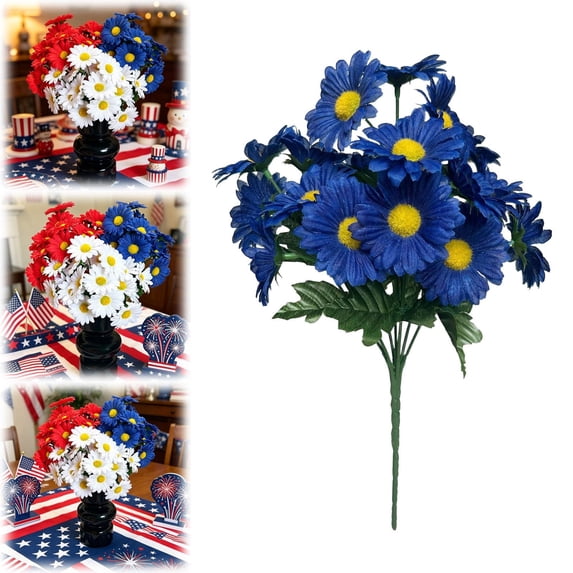 1PC Red White Blue Patriotic Artificial Daisy Bouquets, 4th of July ...