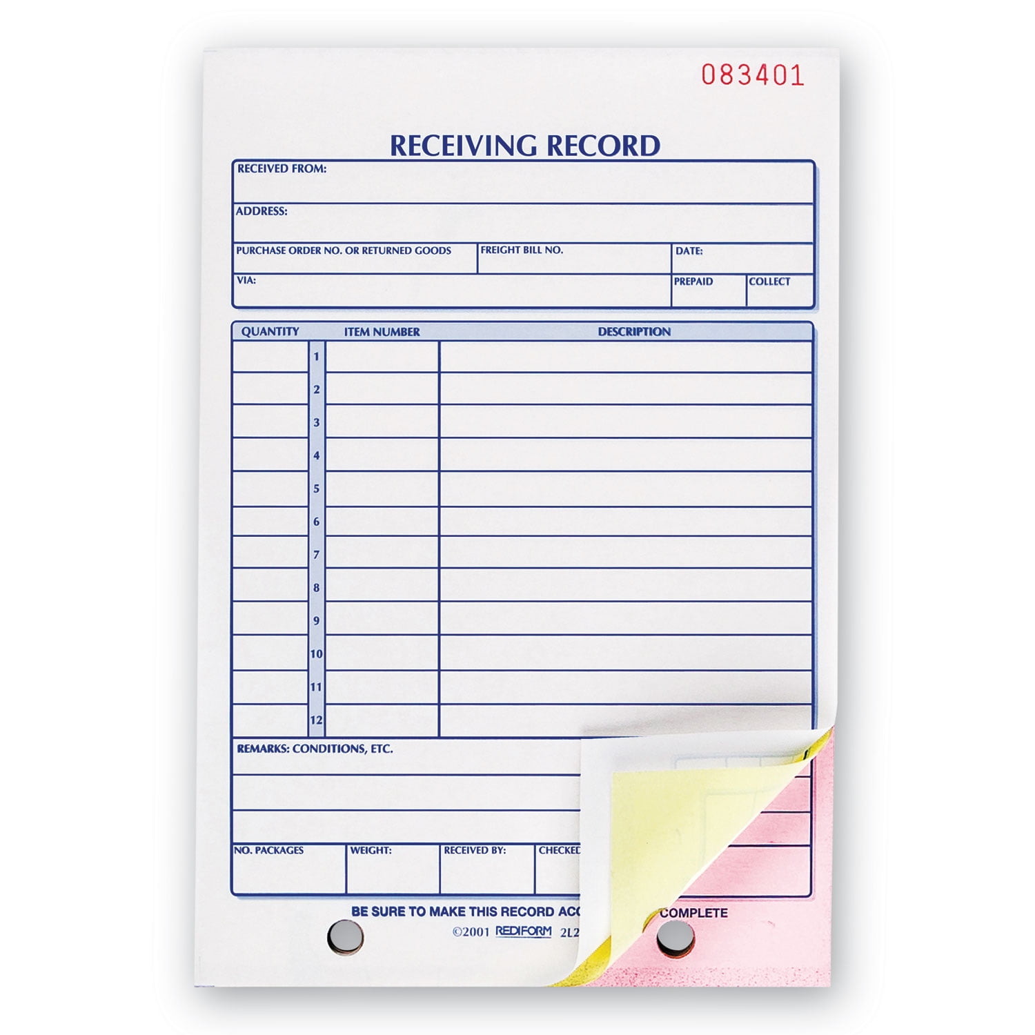 1PC Rediform Receiving Record Book, Three-Part Carbonless, 5.56 x 7.94 ...