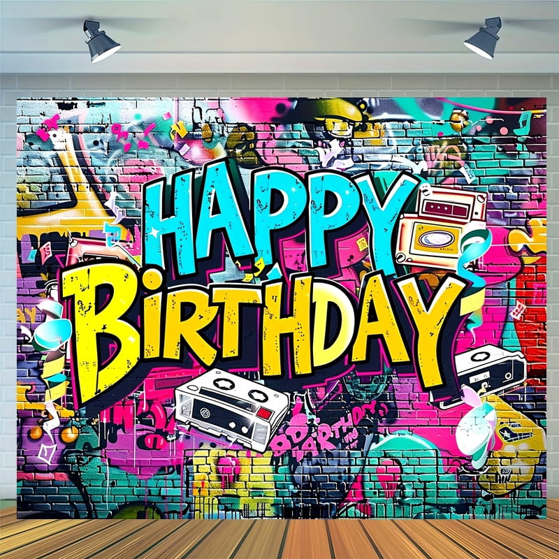 1PC, Retro Happy Birthday Graffiti Background, Hip Hop Rock, Urban ...