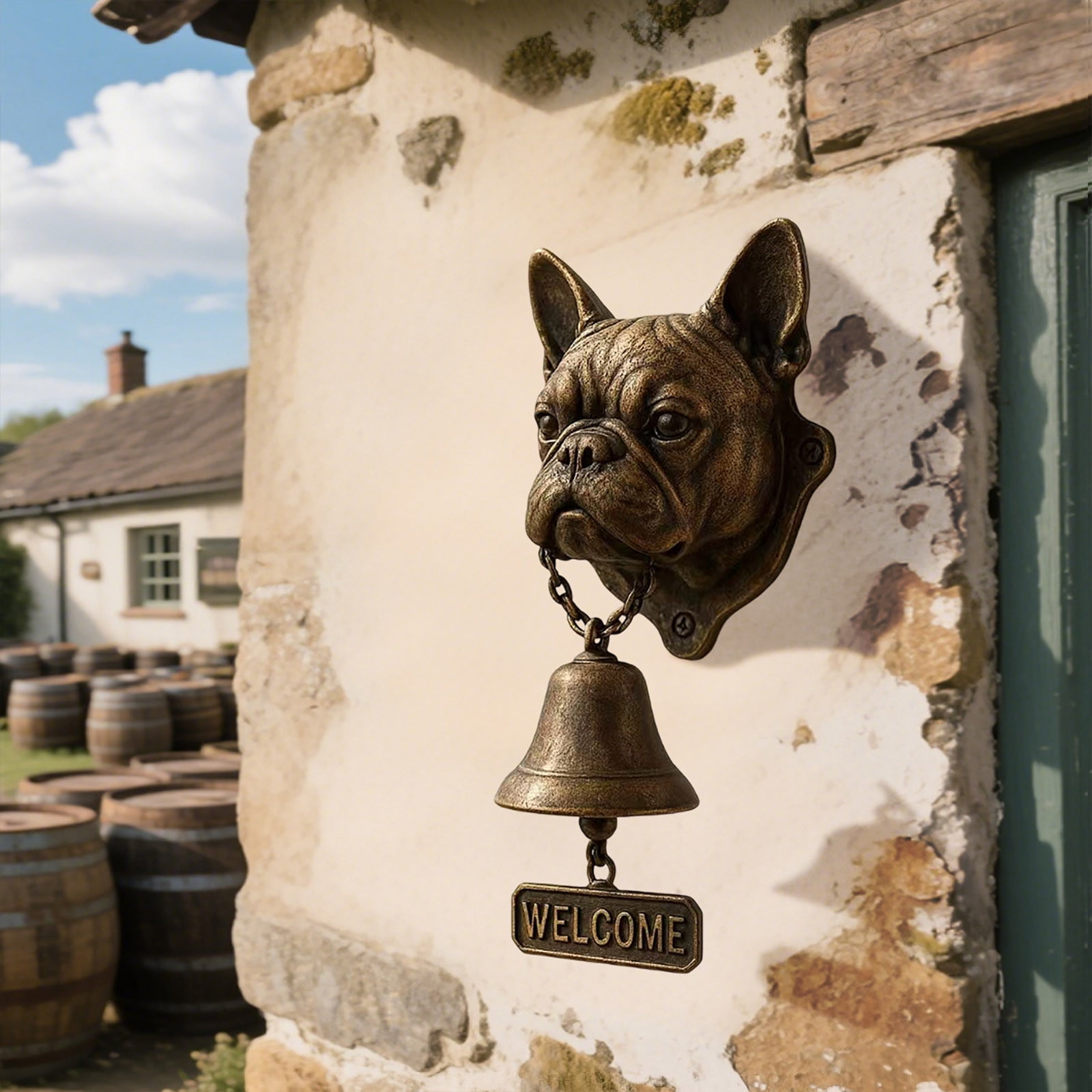 1PC Retro Iron Dinner Bell Welcome Bell 7.8in Bronze Pug Head Shaped ...